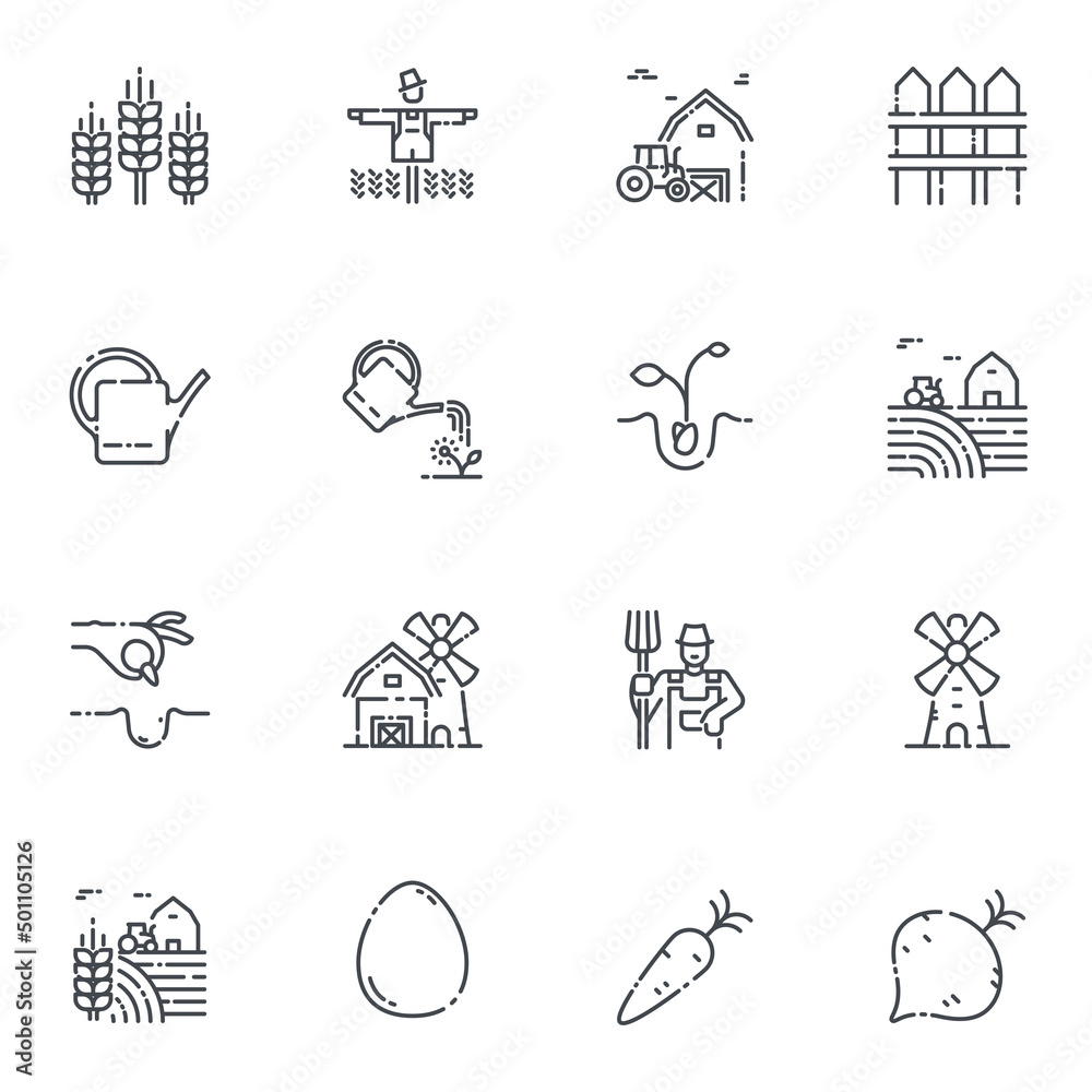 Vector farming line icon set isolated. Agriculture Stock Vector | Adobe ...