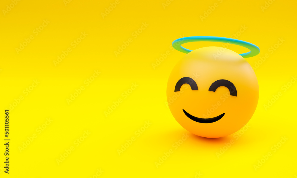 3d illustration, emoticon with angel face expression, copy space, 3d ...