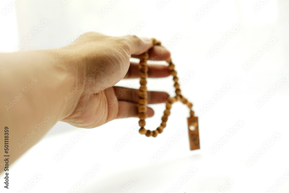 Tasbih beads in men's hands, Welcoming the holy month of Ramadan Stock ...
