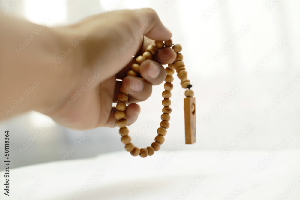 Tasbih beads in men's hands, Welcoming the holy month of Ramadan Stock ...