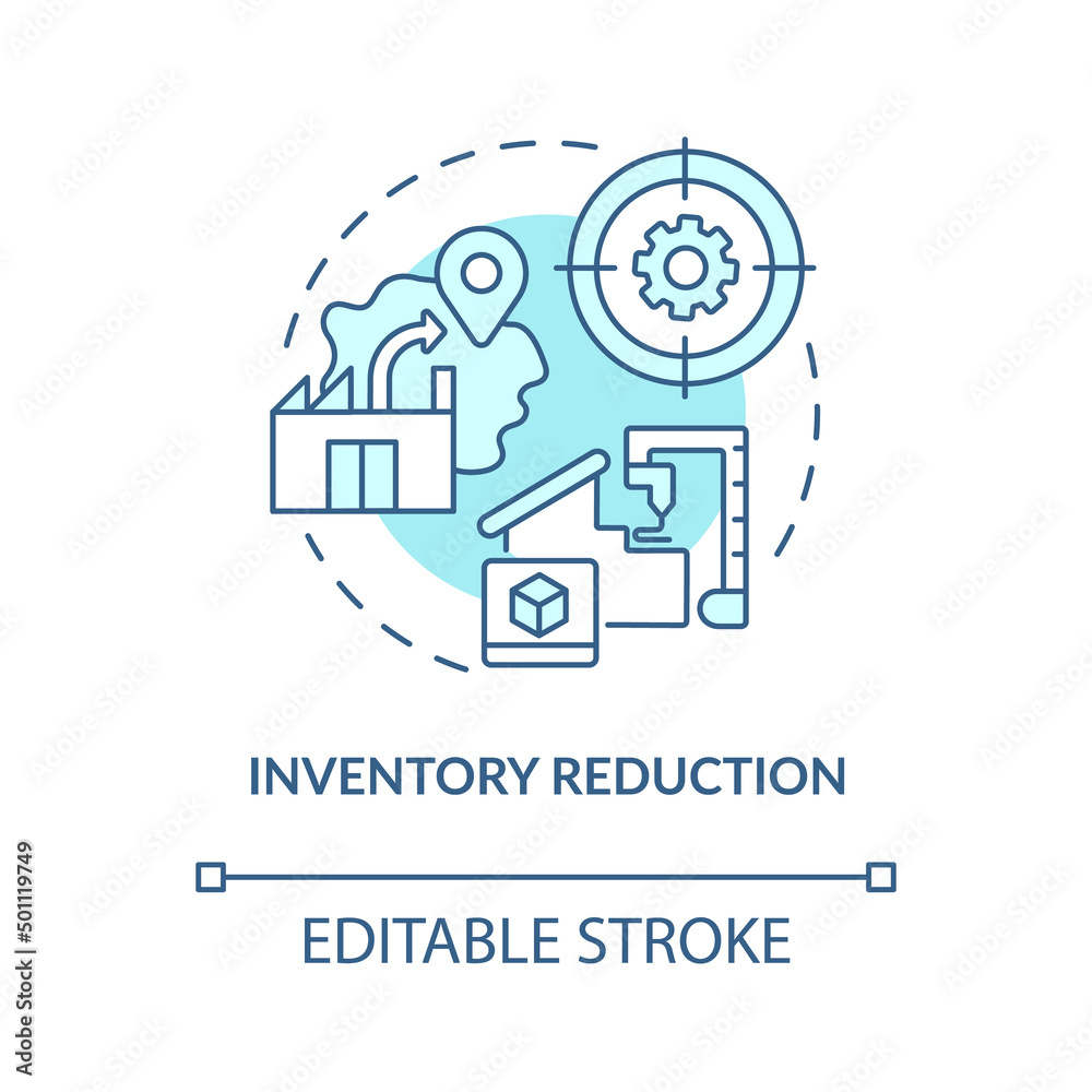 Inventory reduction turquoise concept icon. Advantage of one-piece flow ...