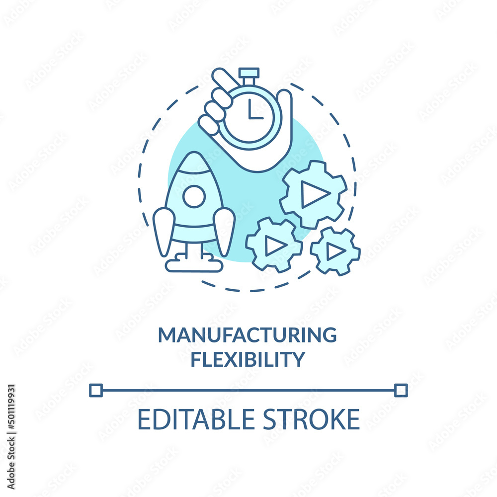 Manufacturing flexibility turquoise concept icon. Advantage of one ...