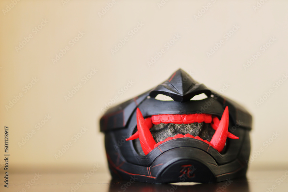 japanese hannya half mask on blurred background. Japanese black ghost ...