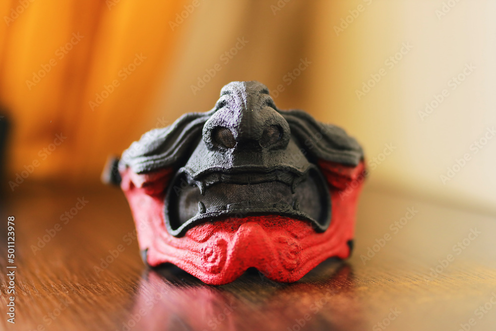 japanese hannya half mask on blurred background. Japanese black and red ...