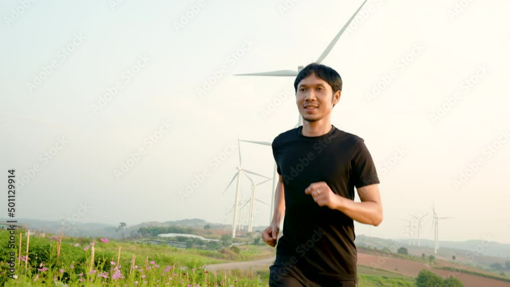 4K 50fps, Asian men who trail runners. Wearing sportswear practicing on ...