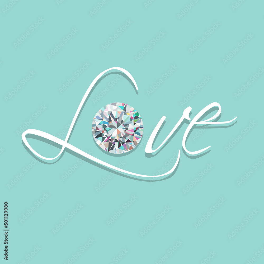 Diamond Love Word Illustration. White Script Word Love Written on ...