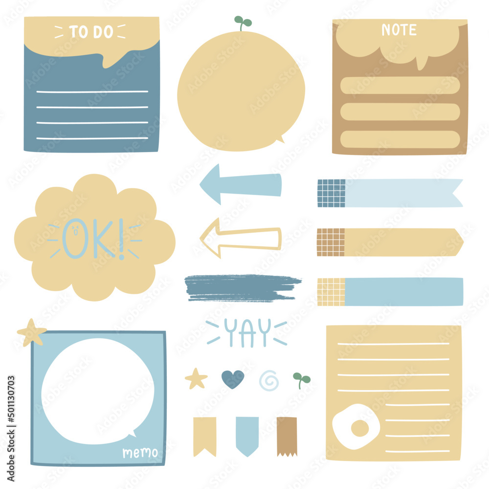 set of cute hand drawn, doodle text box with icon, speech bubble ...