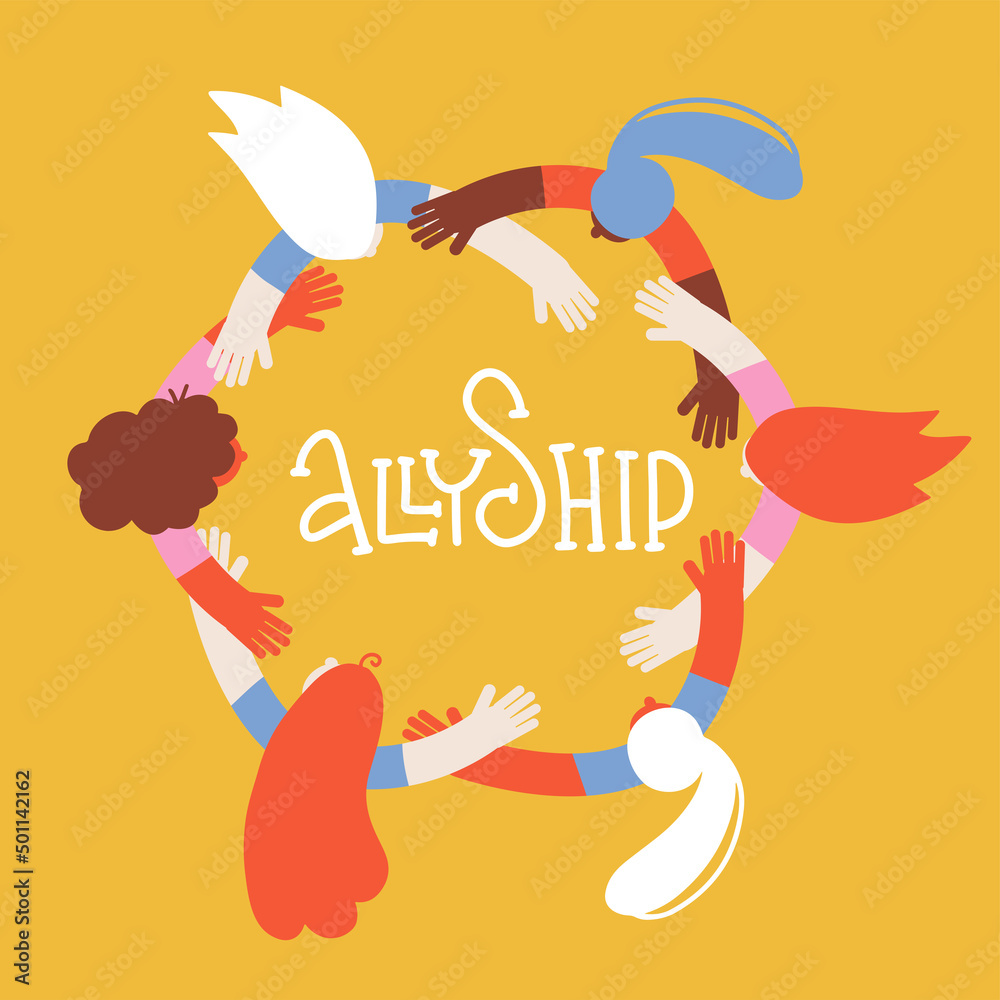 Group of female people in circle from diverse culture holding hands ...