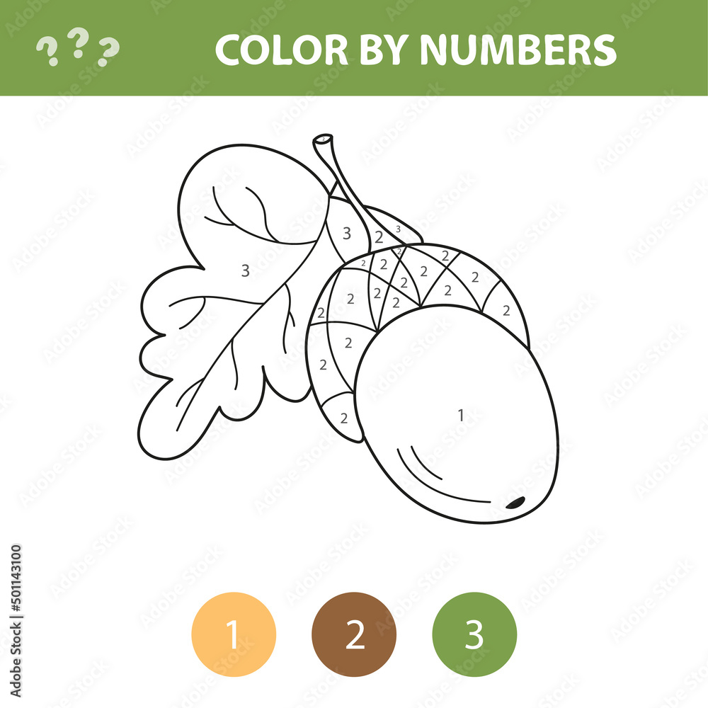 Acorn. Color by numbers. Coloring book. Educational puzzle game for ...