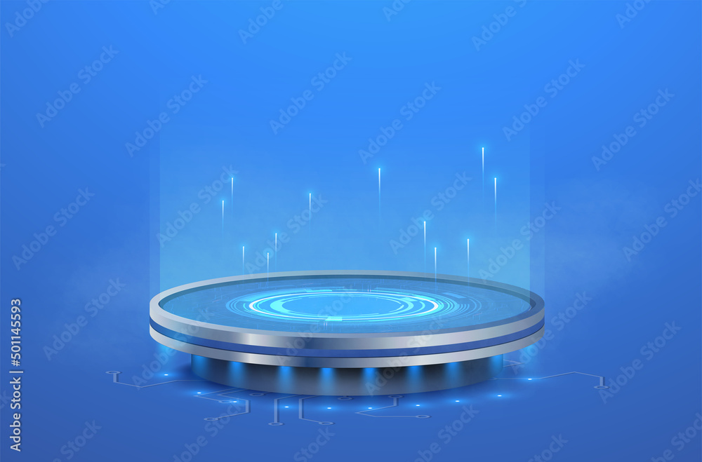 Vetor de Neon futuristic metal science podium, product presentation ...