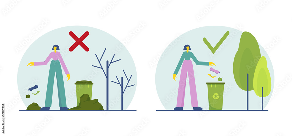 good and bad ecology garbage sorting social poster on the theme of ...