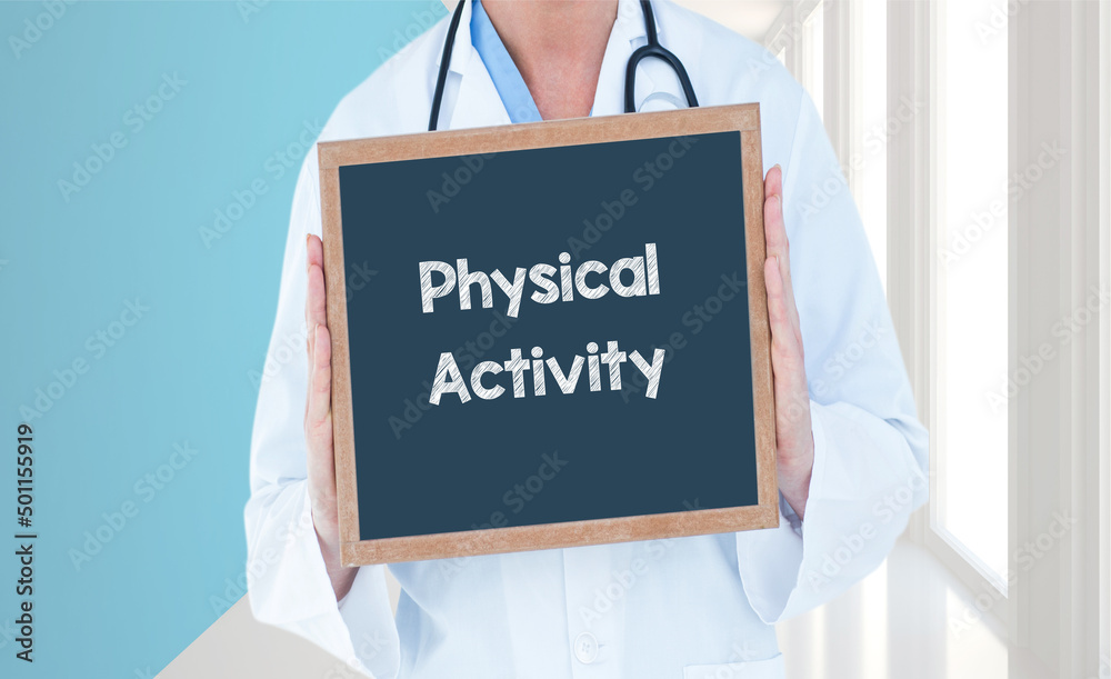 Physical activity - Doctor shows information on blackboard.Doctor ...
