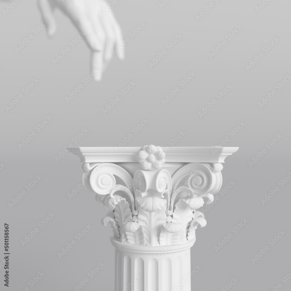 Female mannequins white hand sculpture and corinthian column, cosmetic ...
