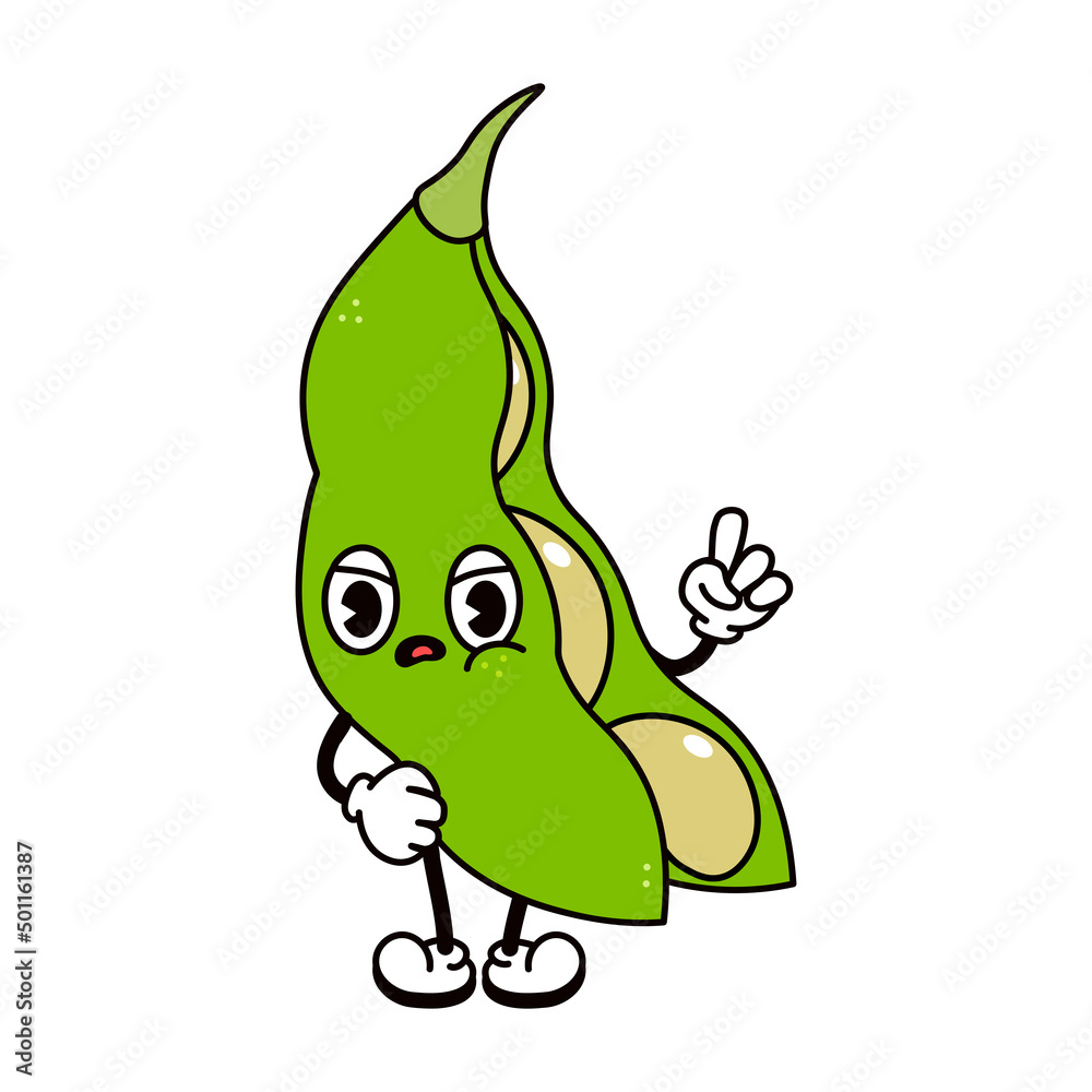 Cute angry sad beans character. Vector hand drawn traditional cartoon ...
