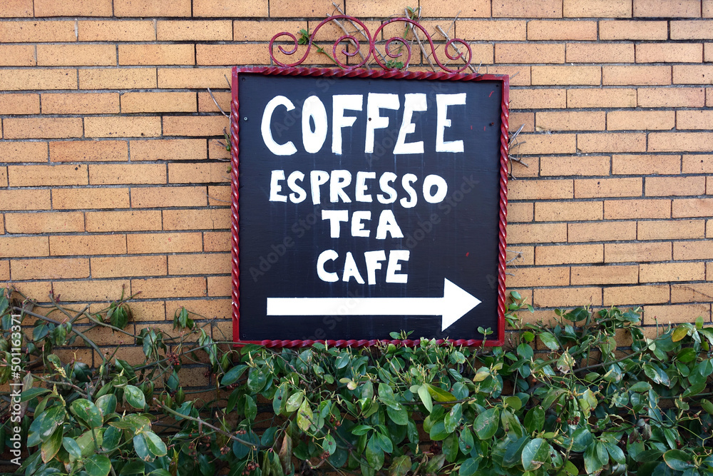 Coffee Espresso Tea Cafe Sign with Arrow Pointing to the Right Stock ...