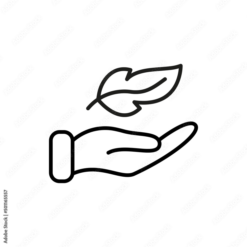 Lightweight Feather on Hand Line Icon. Soft Delicate Sensitive Plumelet ...