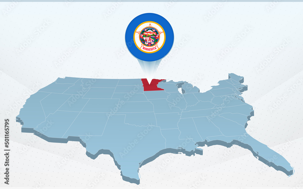 Minnesota state map on United States of America map in perspective ...