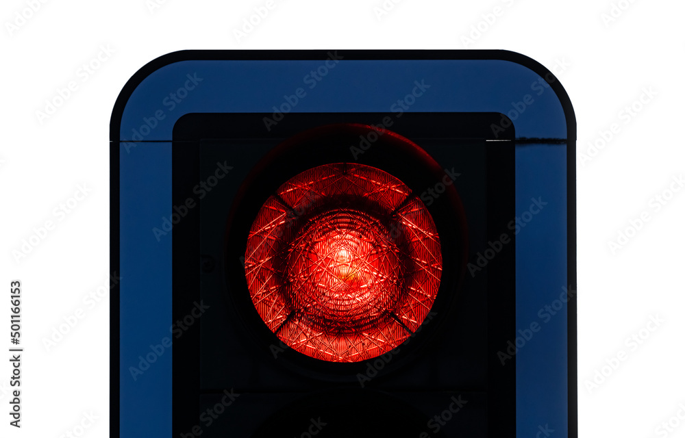 Red traffic light standing for stop at railroad crossing in Germany ...