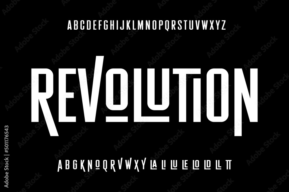Condensed alphabet display font vector with alternate and ligature ...