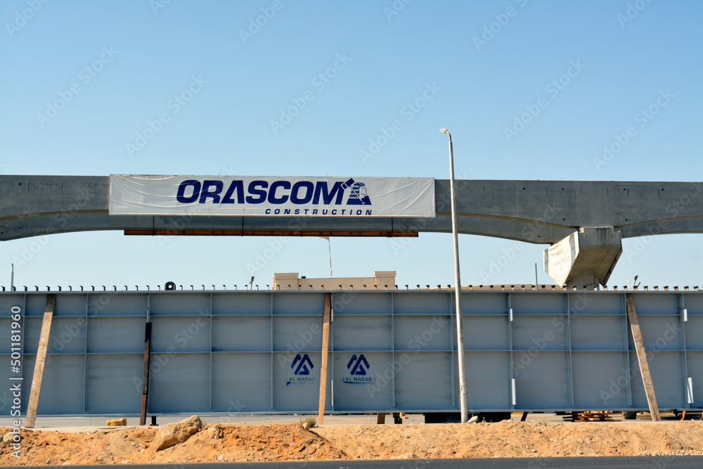 Cairo, Egypt, April 24 2022: Orascom construction sign on Cairo ...