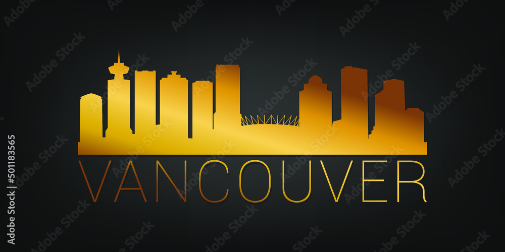 Vancouver, BC, Canada Gold Skyline City Silhouette Vector. Golden ...