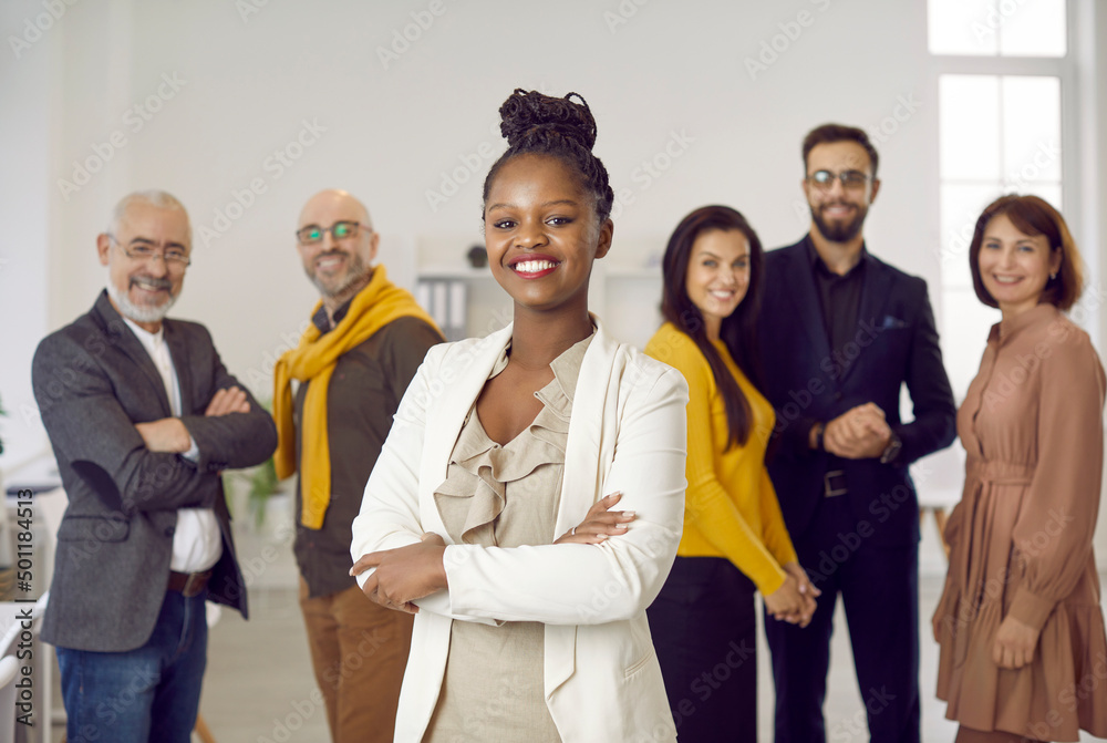 Portrait of a happy smiling successful respectable proud businesswoman ...