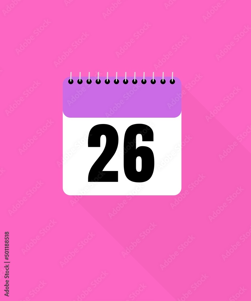 26day calendar with pink background month pages (January February March ...