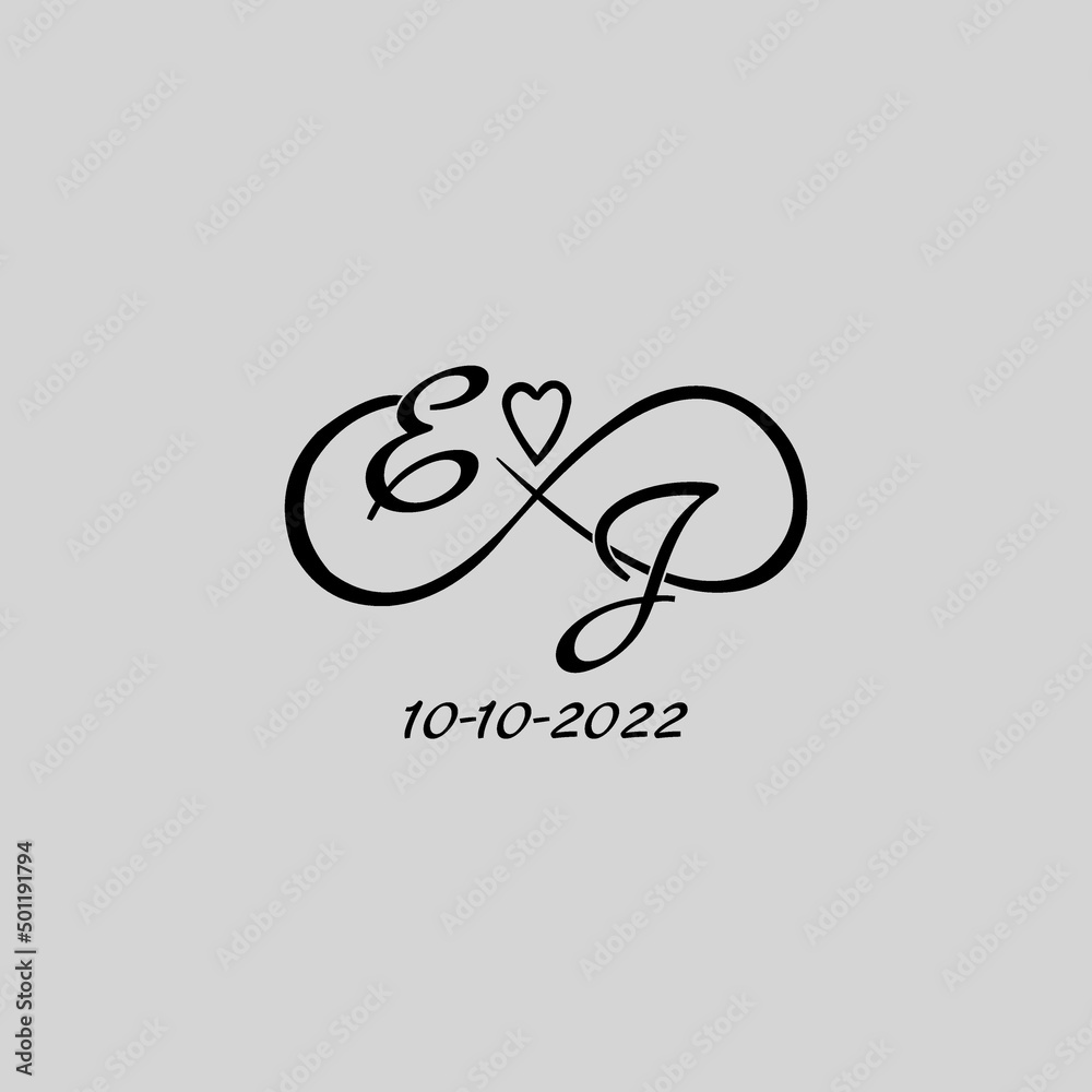 Letter EJ logo with infinity and love symbol, elegant cute wedding ...