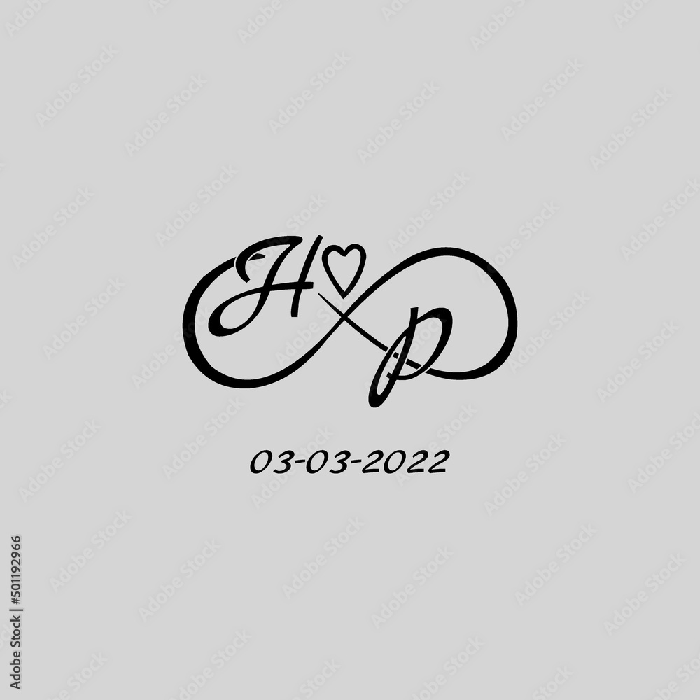 Letter HP logo with infinity and love symbol, elegant cute wedding ...