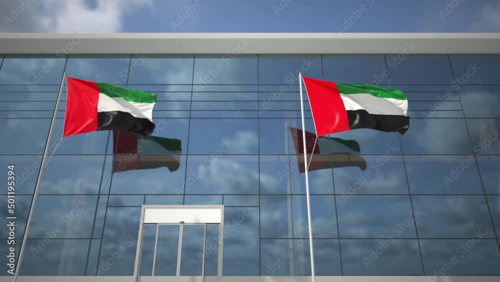 Flags of the UAE in the airport and landing commercial plane Stock ...