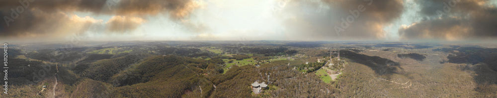 Adelaide countryside aerial panorama from Mount Lofty Conservation Park ...