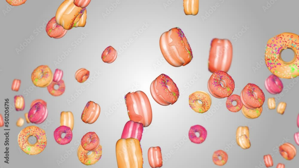 4K 3D Donuts Falling Down On Green Screen With Alpha Matte Loop ...