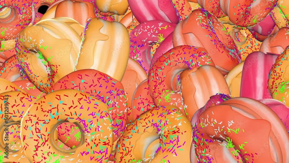 4K Abstract animated Loop background of sprinkles sweet donuts ...