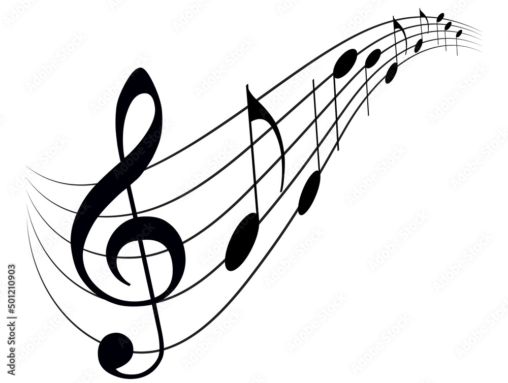 Music notes and g-clef on а music staff, decorative element for your ...