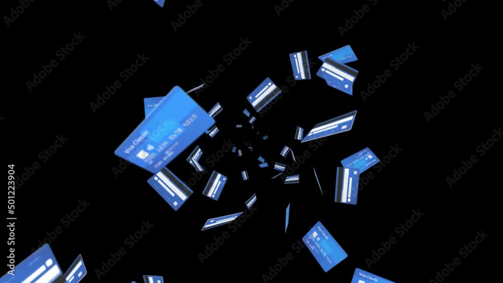 Debit and Credit cards rain falling on green screen loop background ...