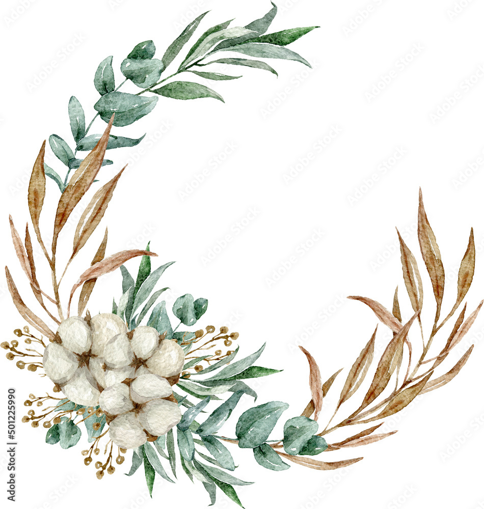 Watercolor boho tropical elegant wreath clipart. Wedding hand painted ...