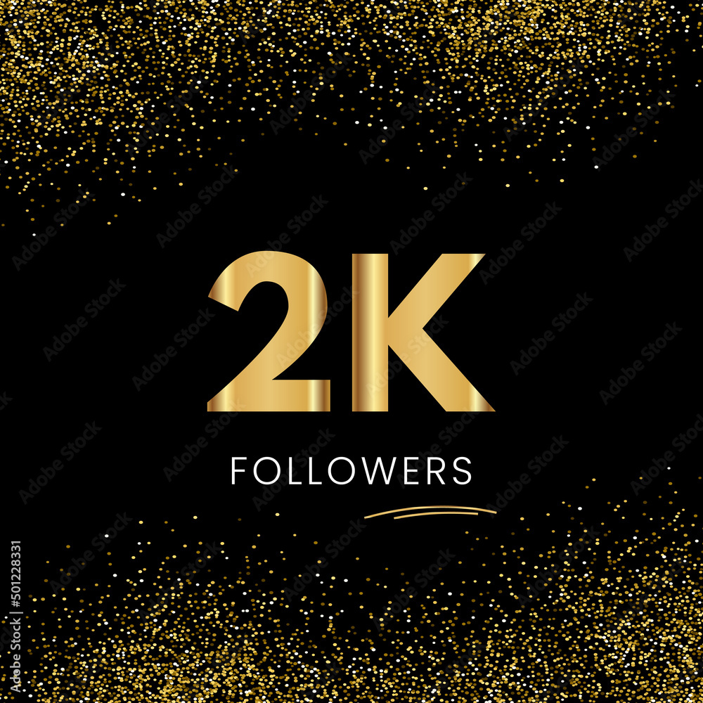 Thank you 2K or 2 Thousand followers. Vector illustration with golden ...