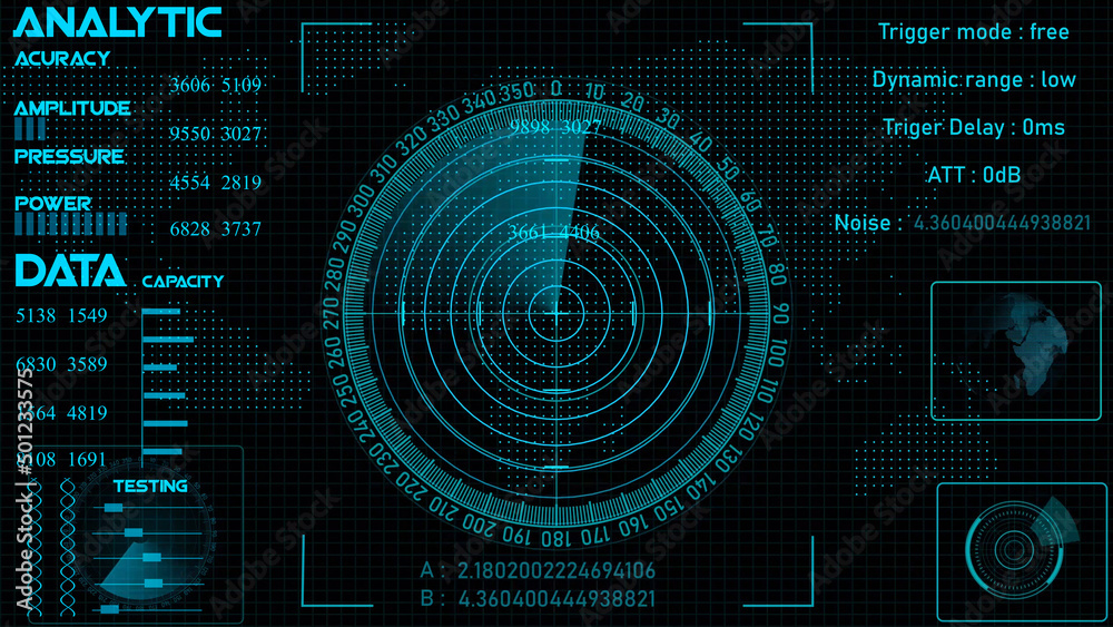 Technology interface HUD rotating on dark virtual screen with animated ...