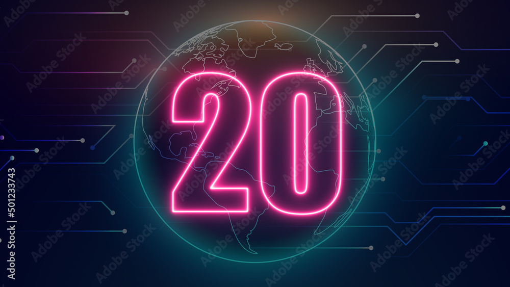 Neon number on black background. Learning numbers, serial number, price ...