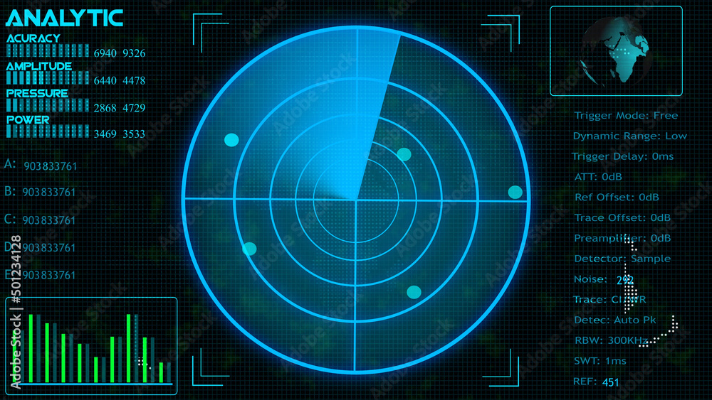 Technology interface HUD rotating on dark virtual screen with animated ...