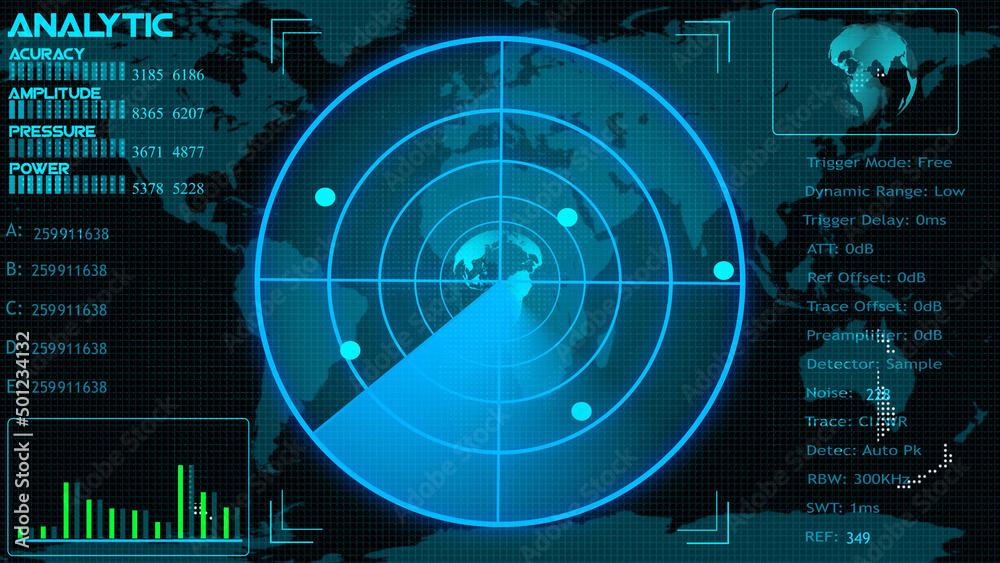 Technology interface HUD rotating on dark virtual screen with animated ...