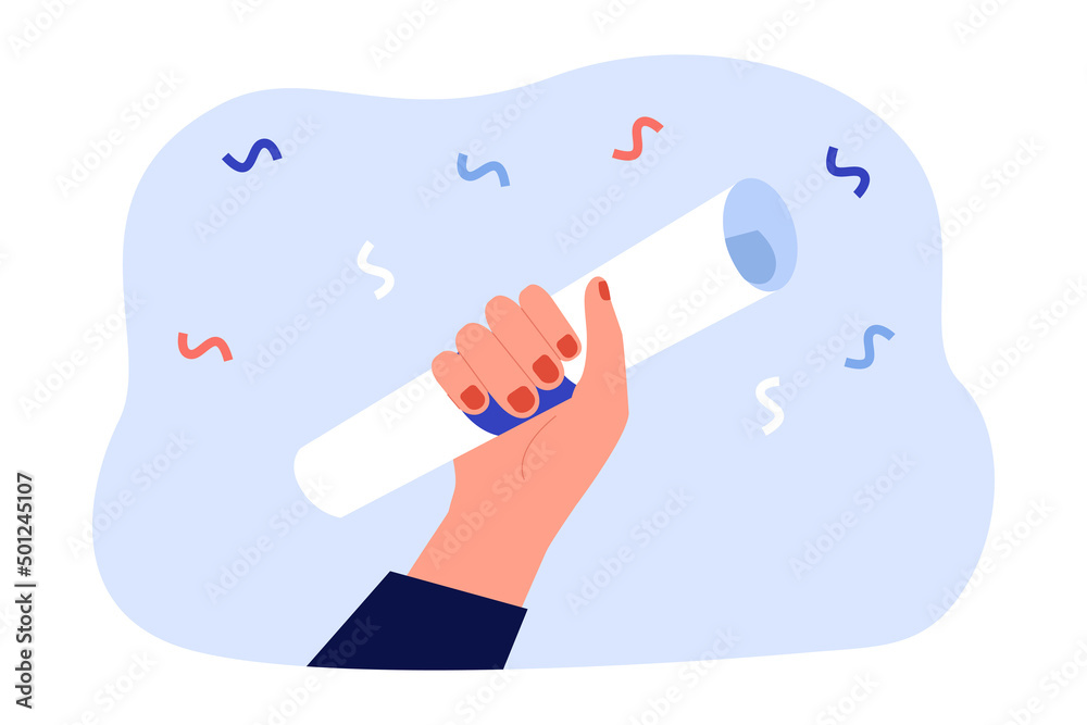 Graduate hand holding rolled paper with diploma. Happy person with ...