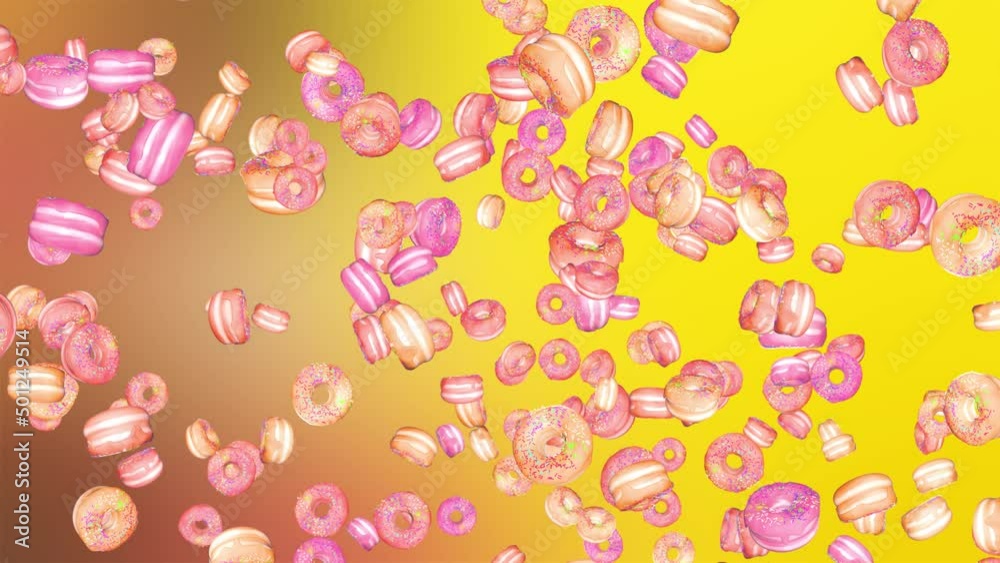 3D rendered Falling donuts on an green screen floating sweet candies ...