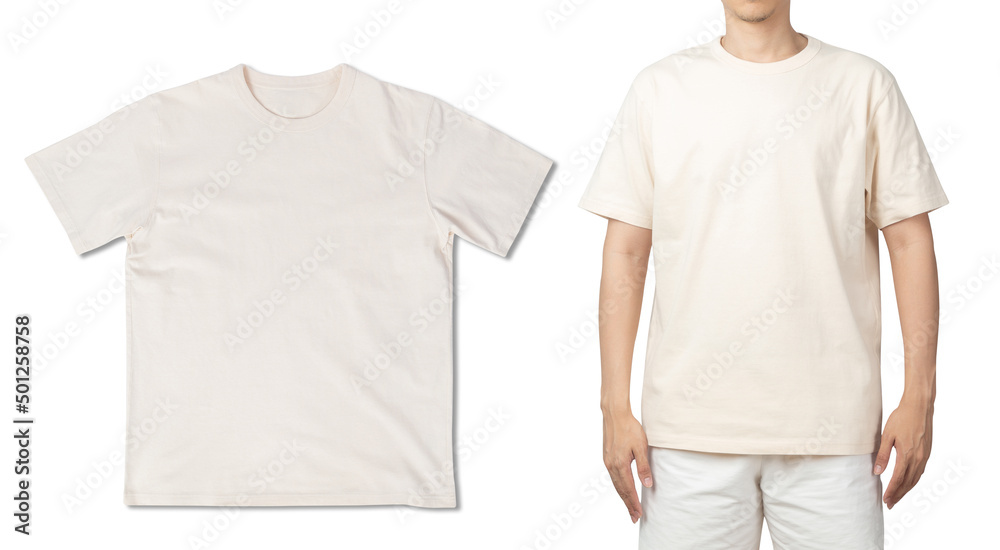 Beige T shirt mockup isolated on white background with clipping path ...