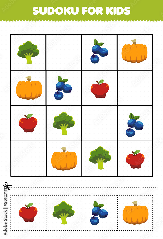 Education game for children sudoku for kids with cartoon fruits and ...