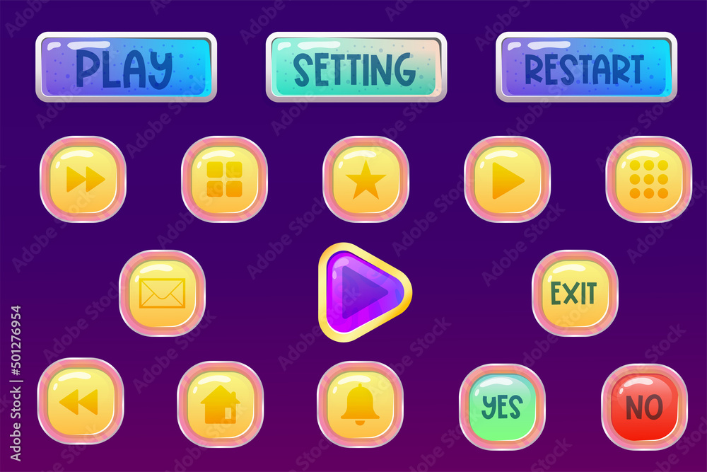 Game space button kit great for 2D mobile games. Cartoon vector ...