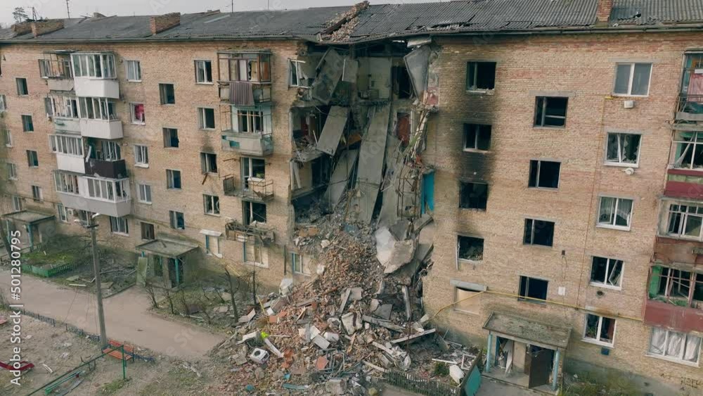 War ruin Ukraine city damage house civil Kyiv destruction rocket danger ...