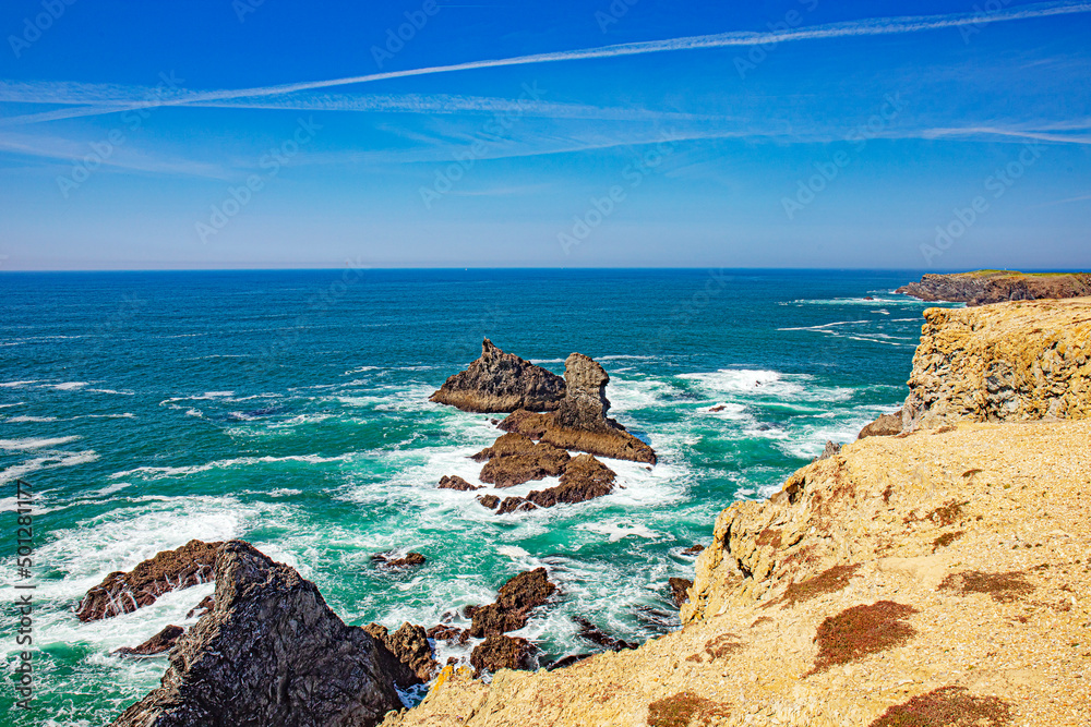 Belle ile en mer island harbor of Port coton in french atlantic ...
