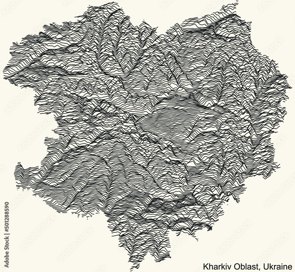 Topographic relief map of the Ukrainian administrative area of KHARKIV ...