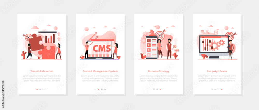 Business process onboarding template. Four CEO vertical vector banners ...
